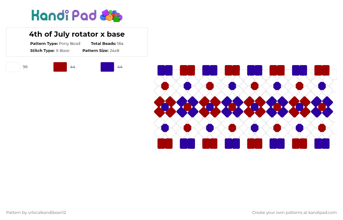 4th of July rotator x base Pony Bead Pattern - Kandi Pad | Kandi ...