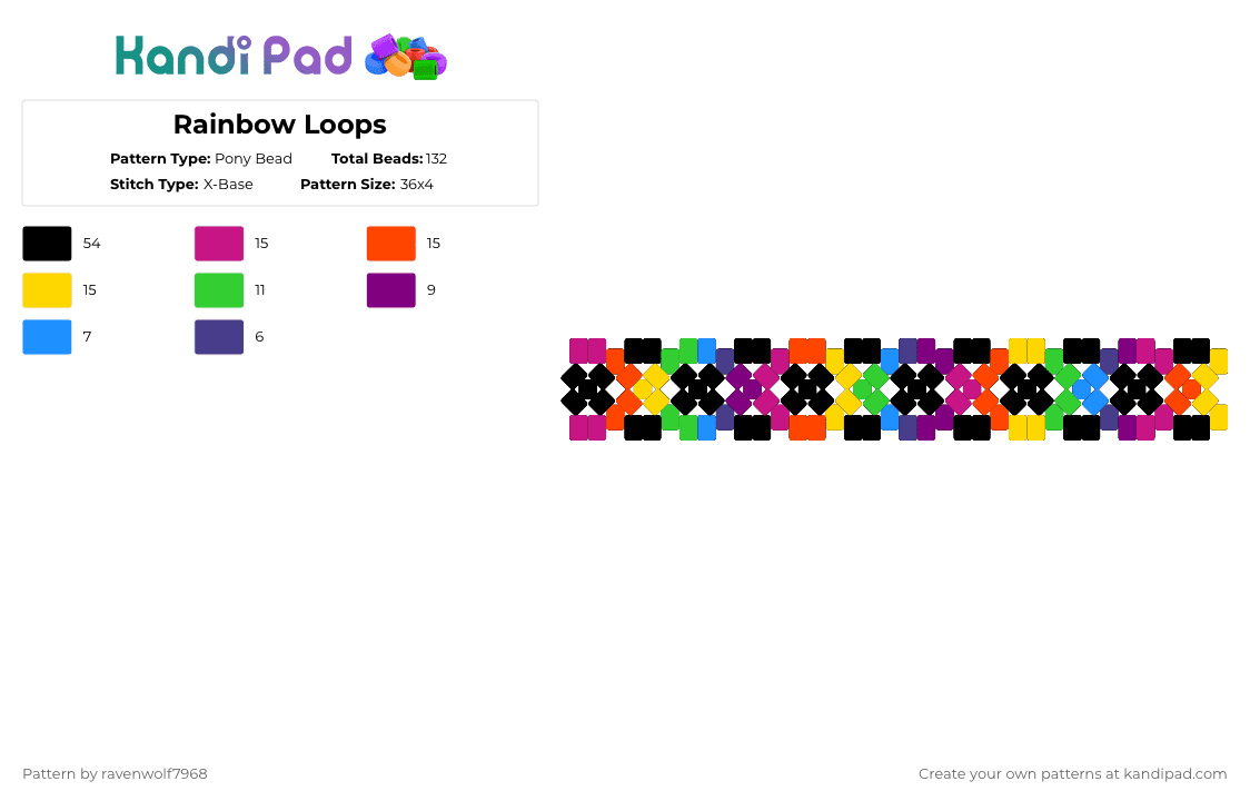 Rainbow Loops Pony Bead Pattern - Kandi Pad | Kandi Patterns, Fuse Bead ...