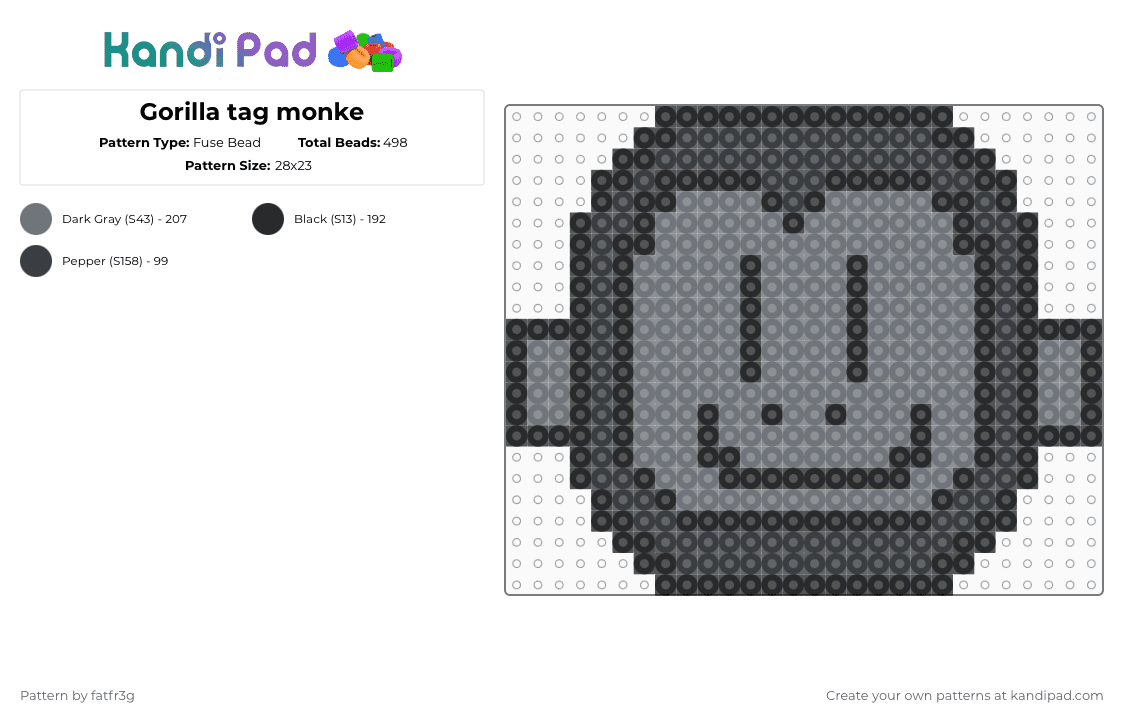 Gorilla tag monke Fuse Bead Pattern - Kandi Pad | Kandi Patterns, Fuse ...