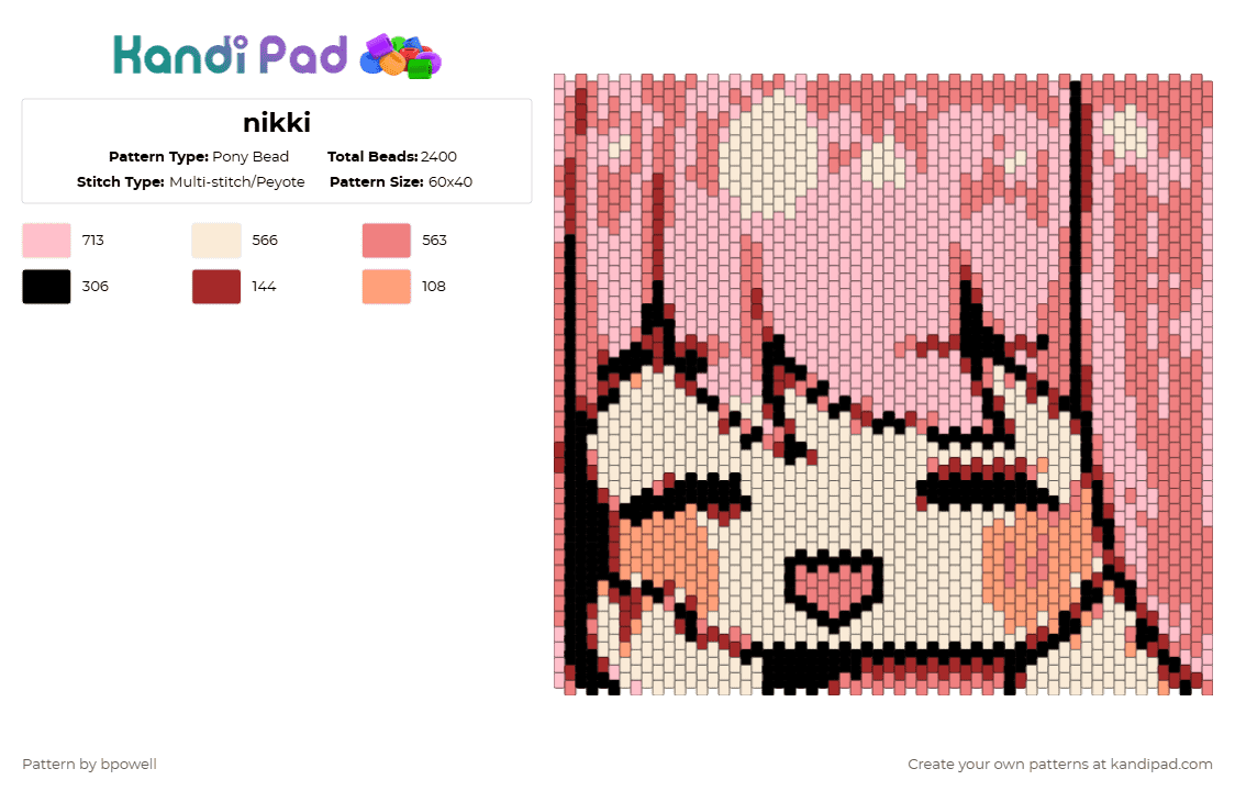 Nikki Pony Bead Pattern - Kandi Pad | Kandi Patterns, Fuse Bead ...