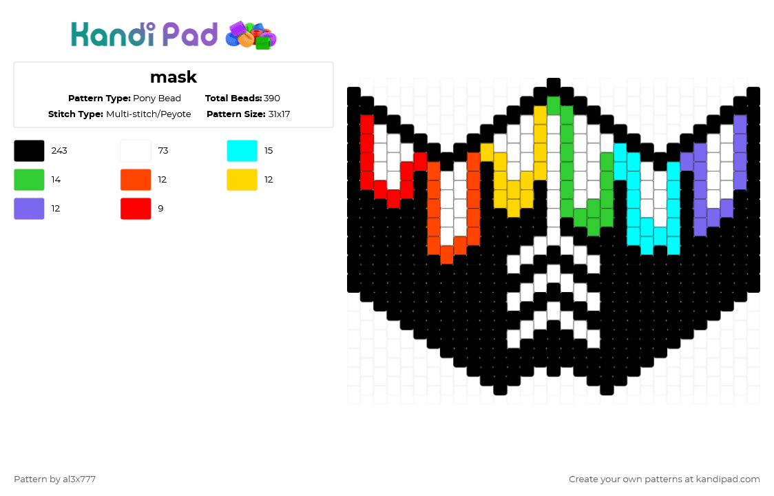 Mask Pony Bead Pattern - Kandi Pad | Kandi Patterns, Fuse Bead Patterns ...