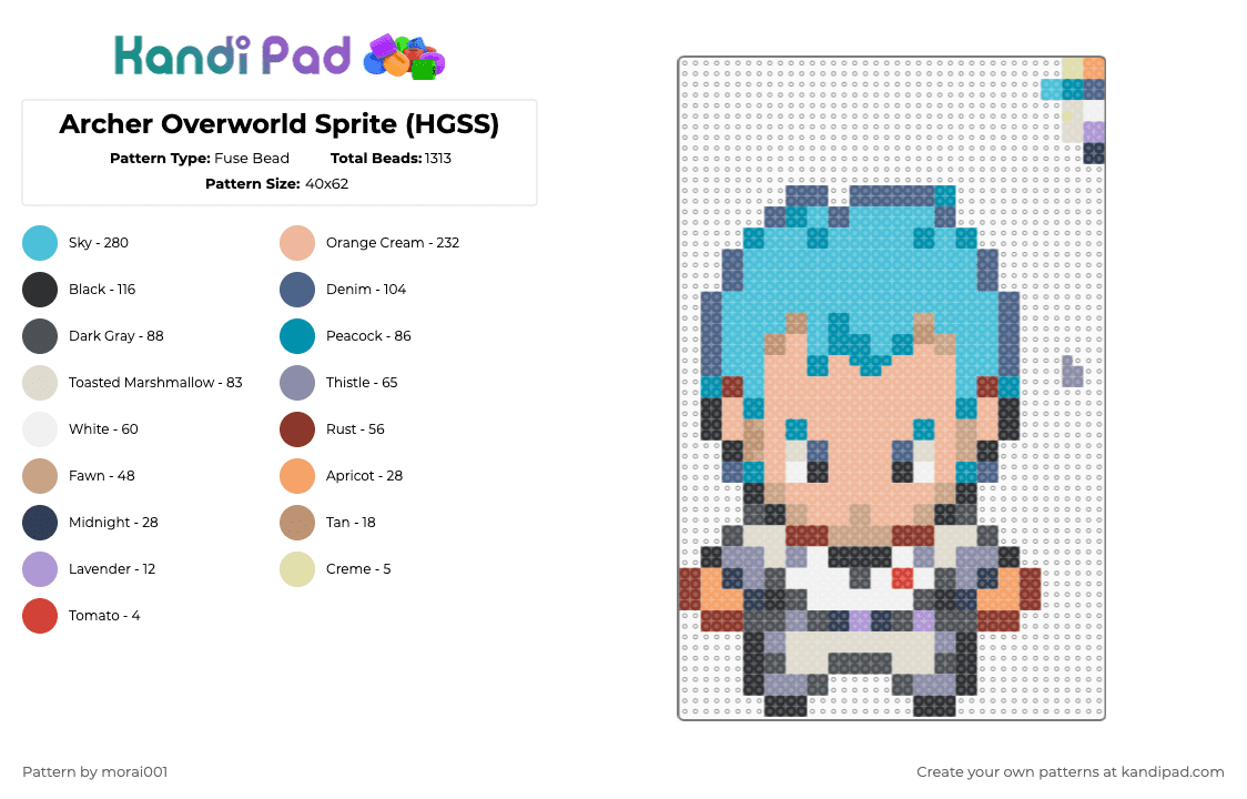 Archer Overworld Sprite (HGSS) Fuse Bead Pattern - Kandi Pad | Kandi ...
