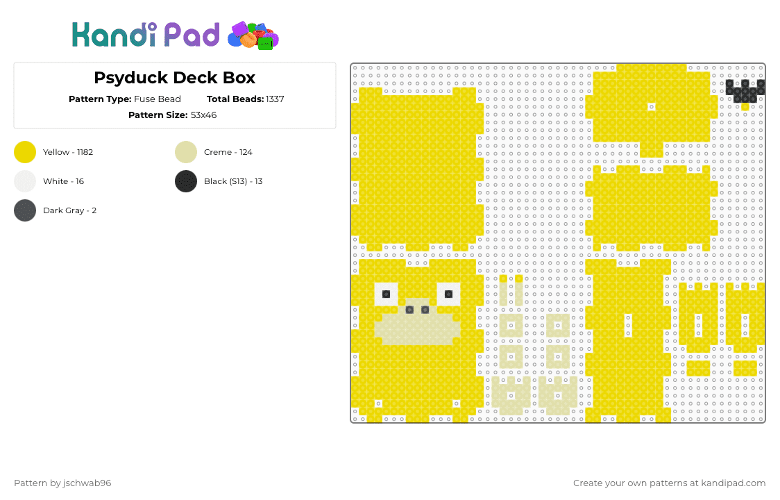 Psyduck Deck Box Fuse Bead Pattern - Kandi Pad | Kandi Patterns, Fuse ...
