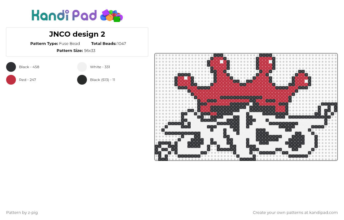 JNCO design Fuse Bead Pattern - Kandi Pad | Kandi Patterns, Fuse Bead ...