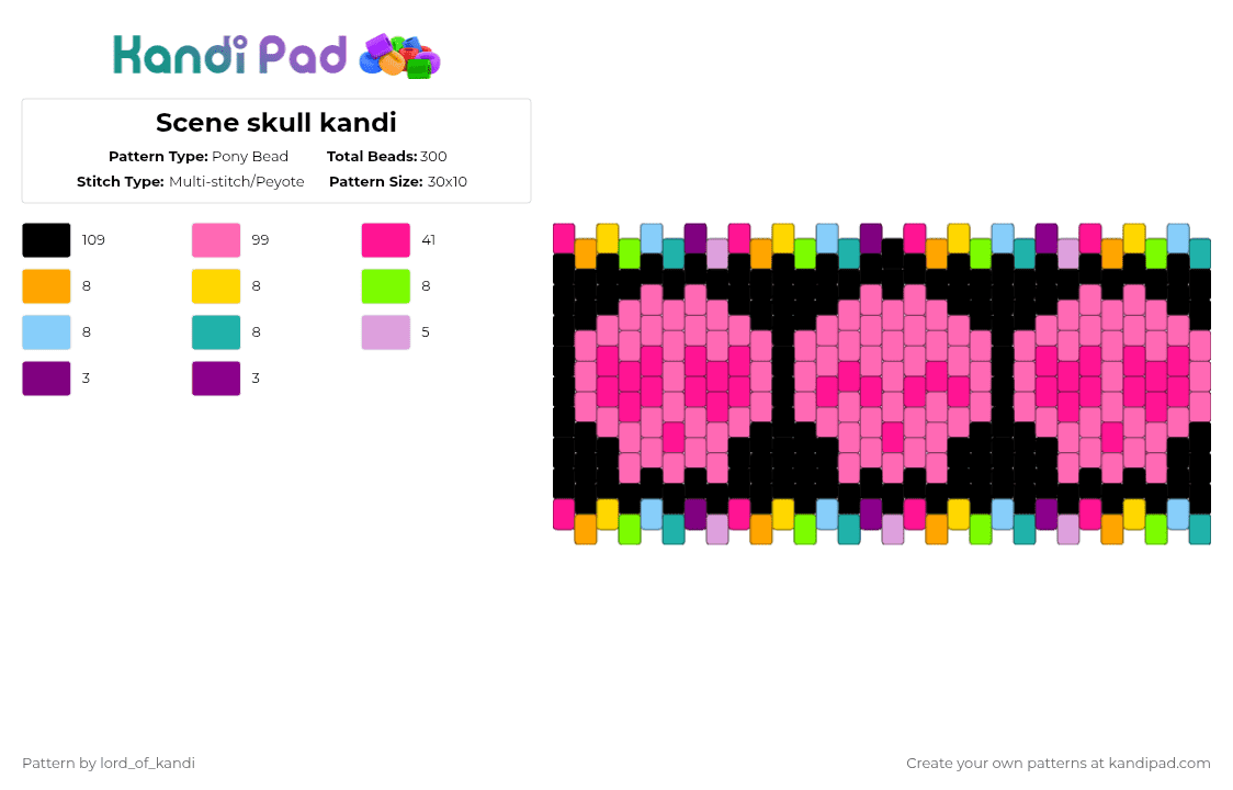 Scene skull kandi Pony Bead Pattern - Kandi Pad | Kandi Patterns, Fuse ...