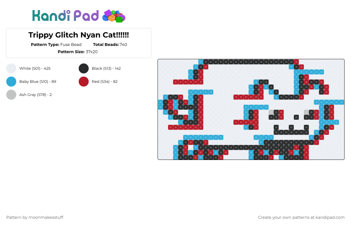 Trippy Glitch Nyan Cat!!!!!! Fuse Bead Pattern - Kandi Pad | Kandi ...