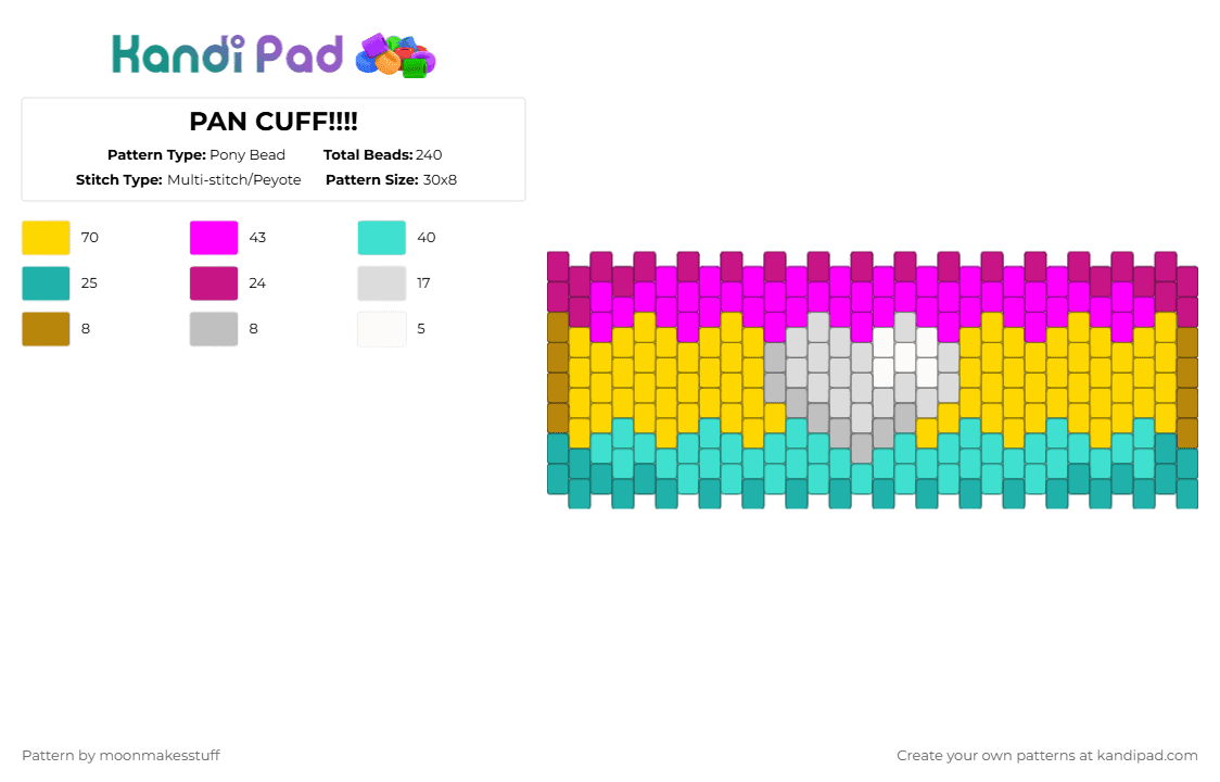 PAN CUFF!!!! Pony Bead Pattern - Kandi Pad | Kandi Patterns, Fuse Bead ...