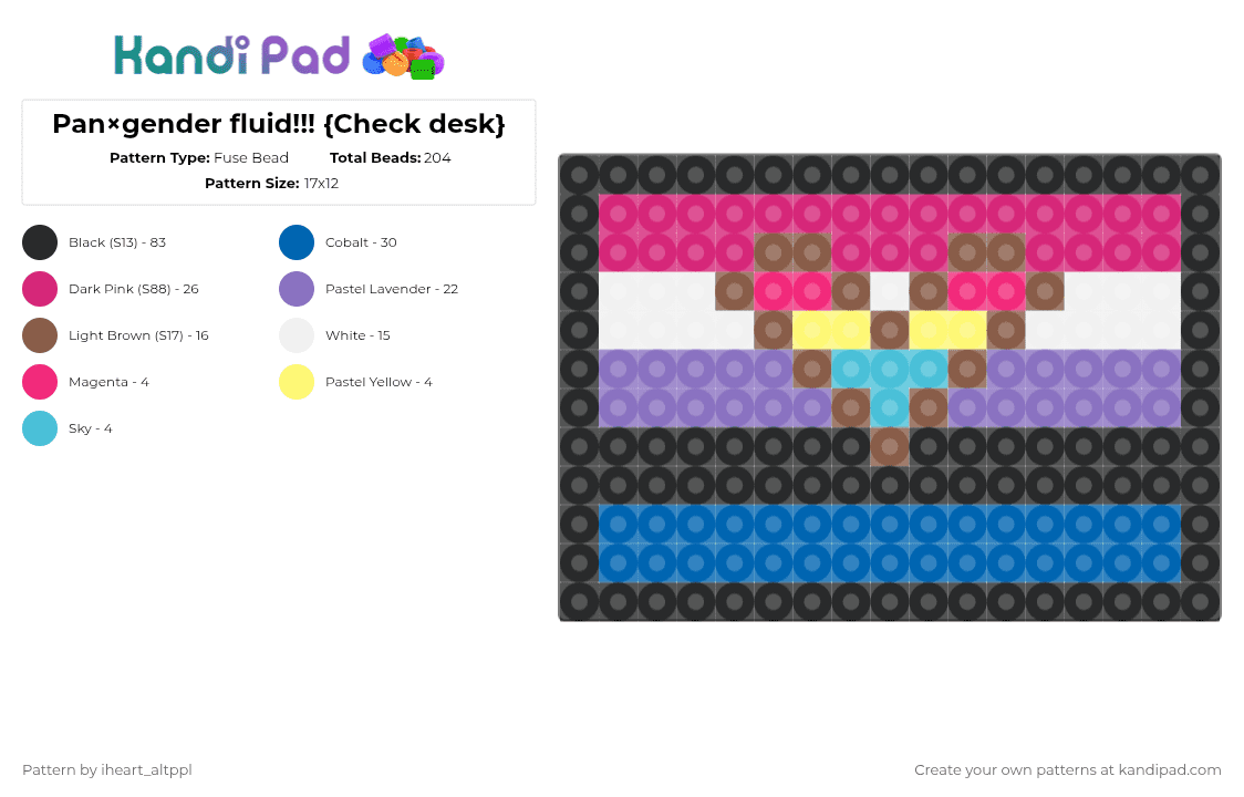 Pan×gender fluid!!! {Check desk} Fuse Bead Pattern - Kandi Pad | Kandi ...