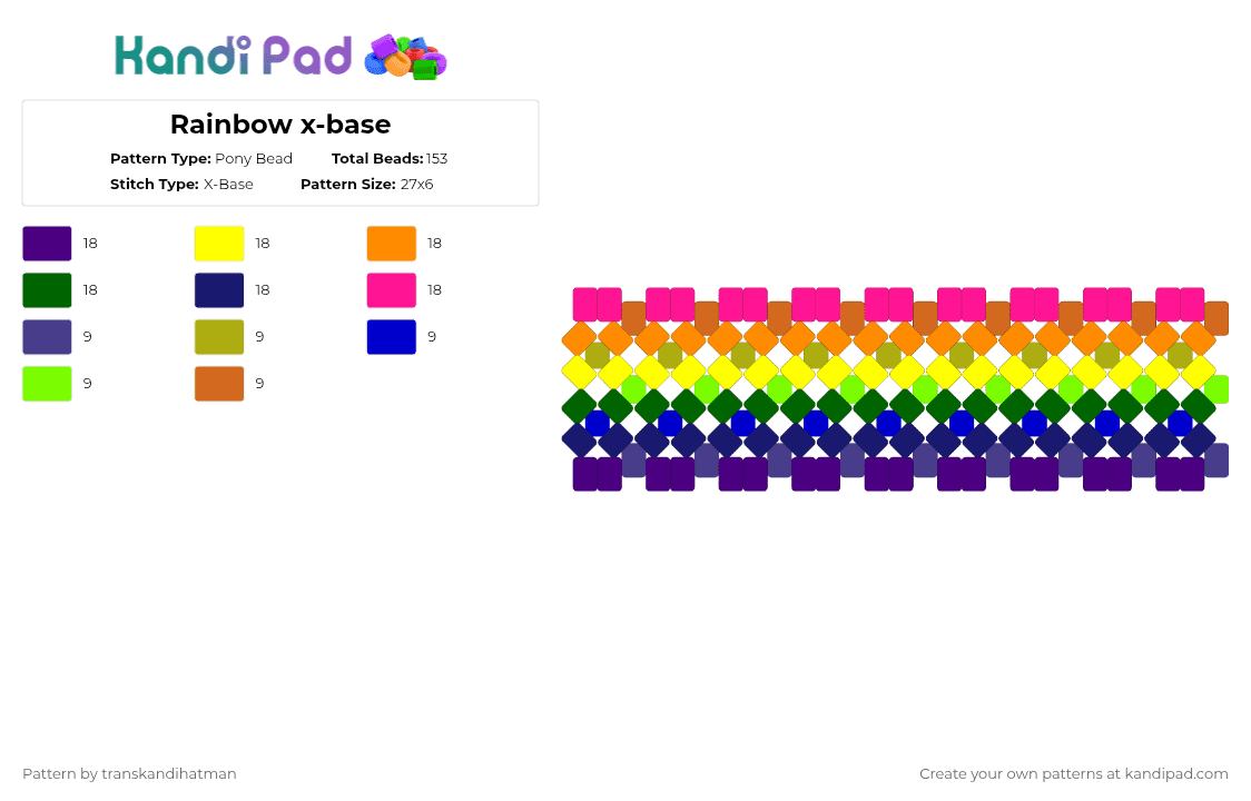 Rainbow x-base Pony Bead Pattern - Kandi Pad | Kandi Patterns, Fuse ...