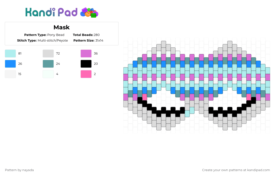 Mask Pony Bead Pattern - Kandi Pad | Kandi Patterns, Fuse Bead Patterns ...