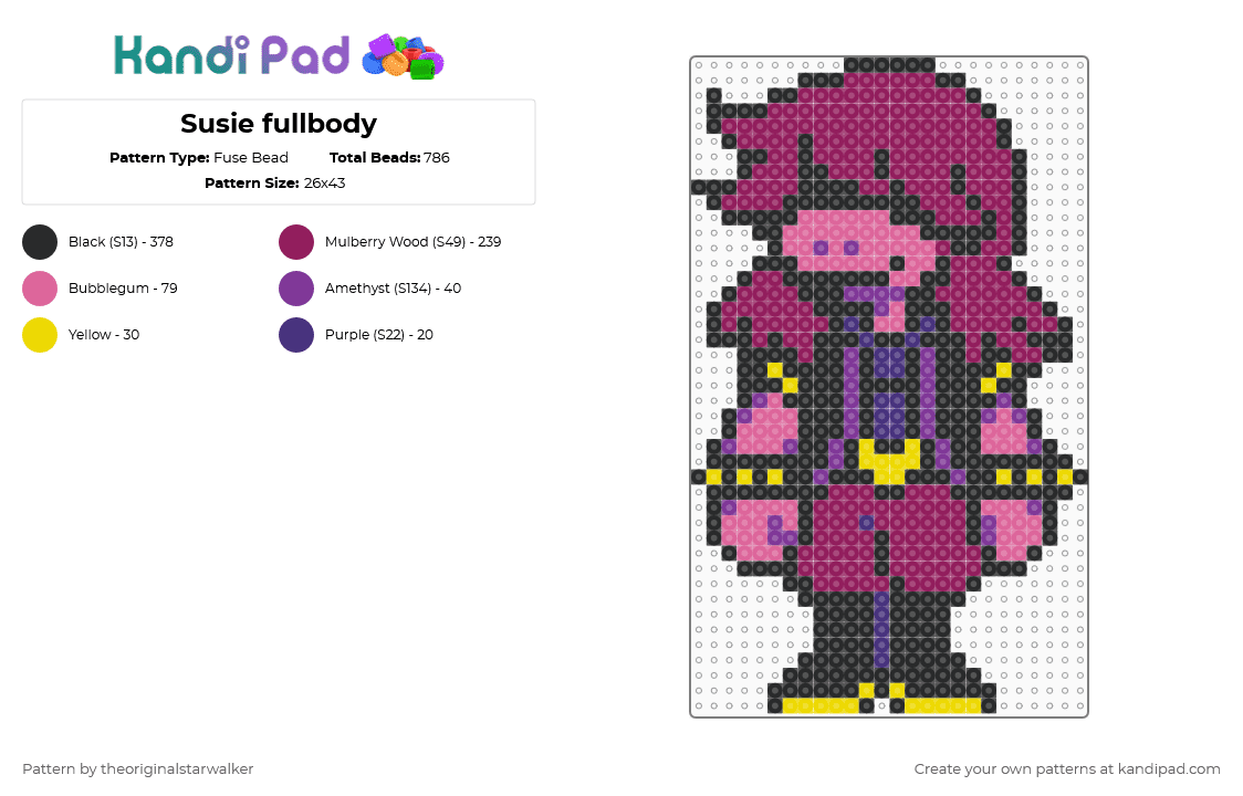 Susie fullbody Fuse Bead Pattern - Kandi Pad | Kandi Patterns, Fuse ...