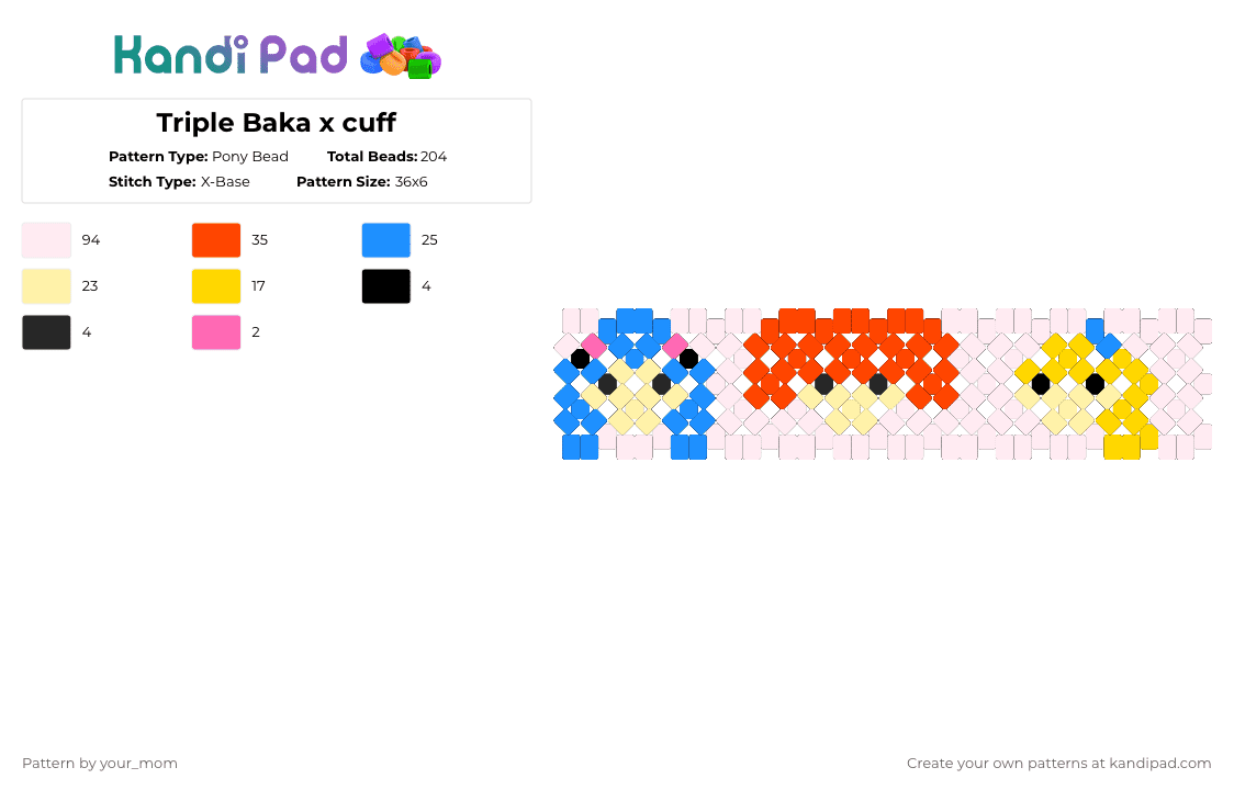 Triple Baka x cuff Pony Bead Pattern - Kandi Pad | Kandi Patterns, Fuse ...