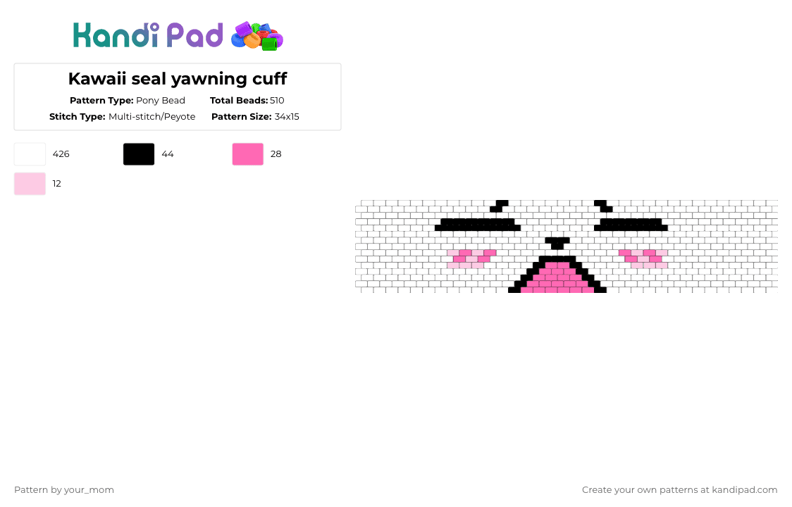 Kawaii seal yawning cuff Pony Bead Pattern - Kandi Pad | Kandi Patterns ...