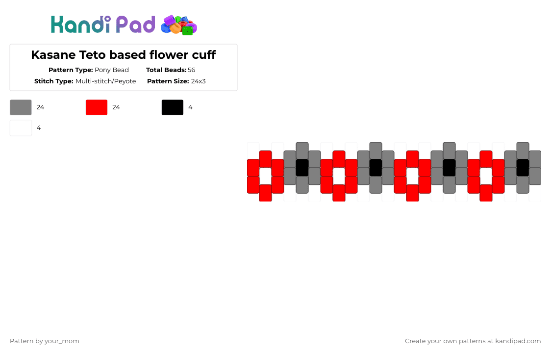 Kasane Teto based flower cuff Pony Bead Pattern - Kandi Pad | Kandi ...