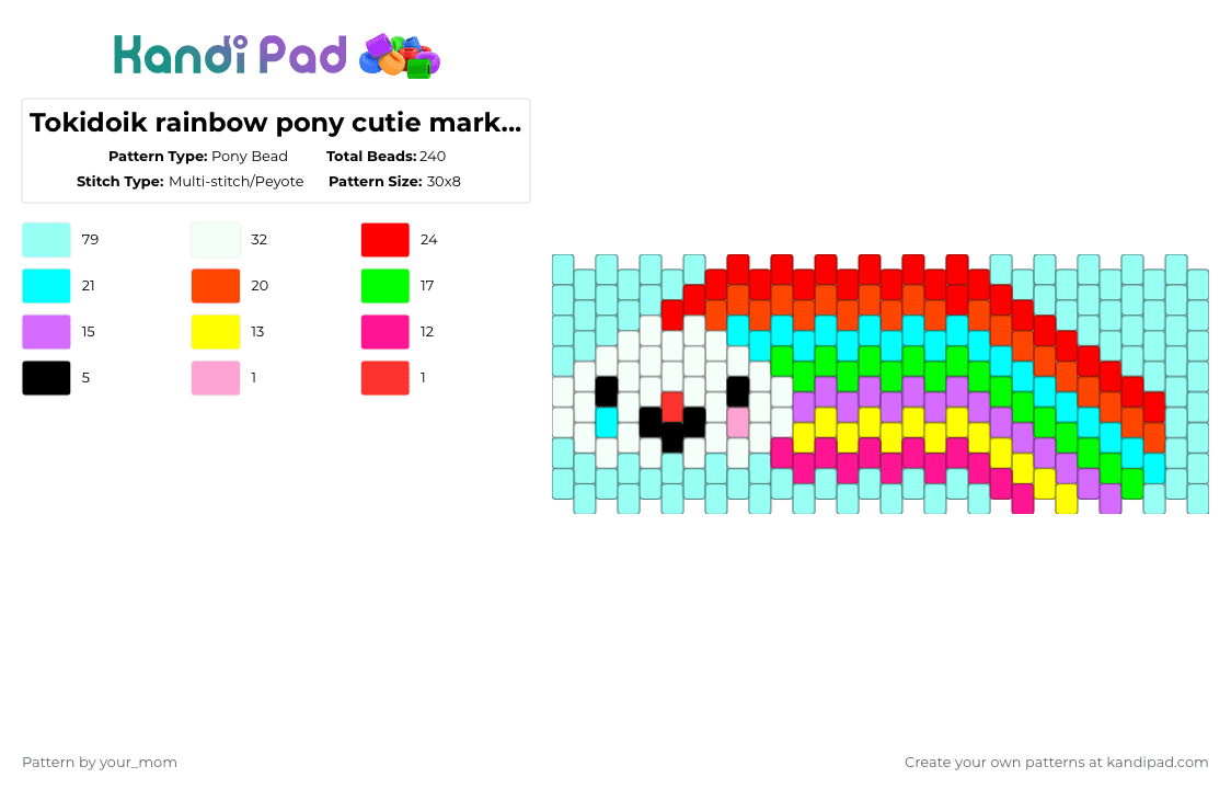 Tokidoik rainbow pony cutie mark cuff ^_^ Pony Bead Pattern - Kandi Pad ...