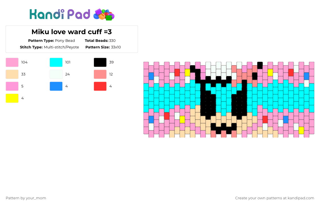 Miku love ward cuff =3 Pony Bead Pattern - Kandi Pad | Kandi Patterns ...