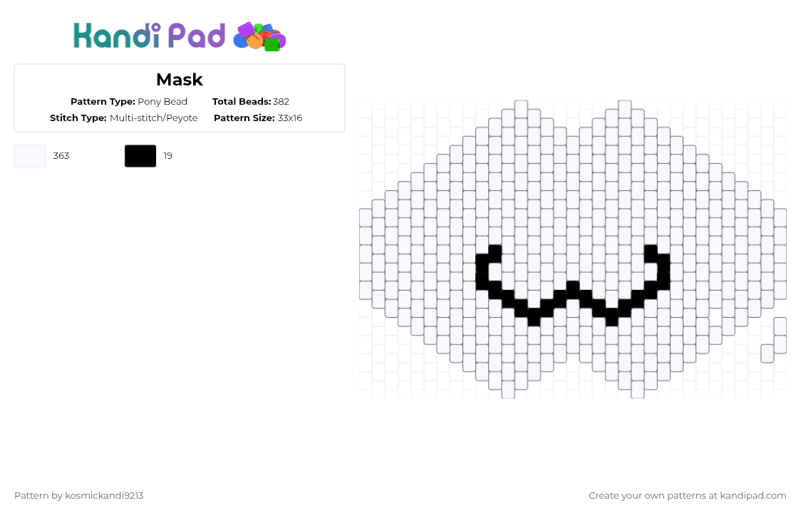 Mask Pony Bead Pattern - Kandi Pad | Kandi Patterns, Fuse Bead Patterns ...