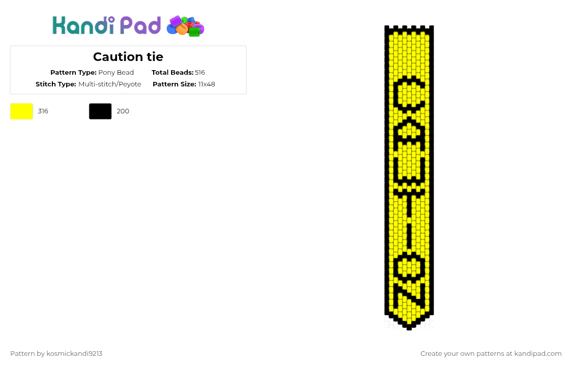 Caution tie Pony Bead Pattern - Kandi Pad | Kandi Patterns, Fuse Bead ...
