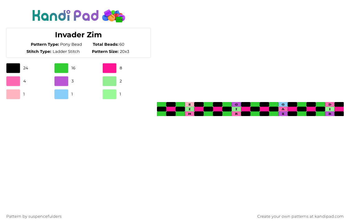 Invader Zim Pony Bead Pattern - Kandi Pad | Kandi Patterns, Fuse Bead ...
