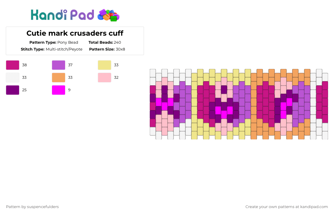 Cutie mark crusaders cuff Pony Bead Pattern - Kandi Pad | Kandi ...