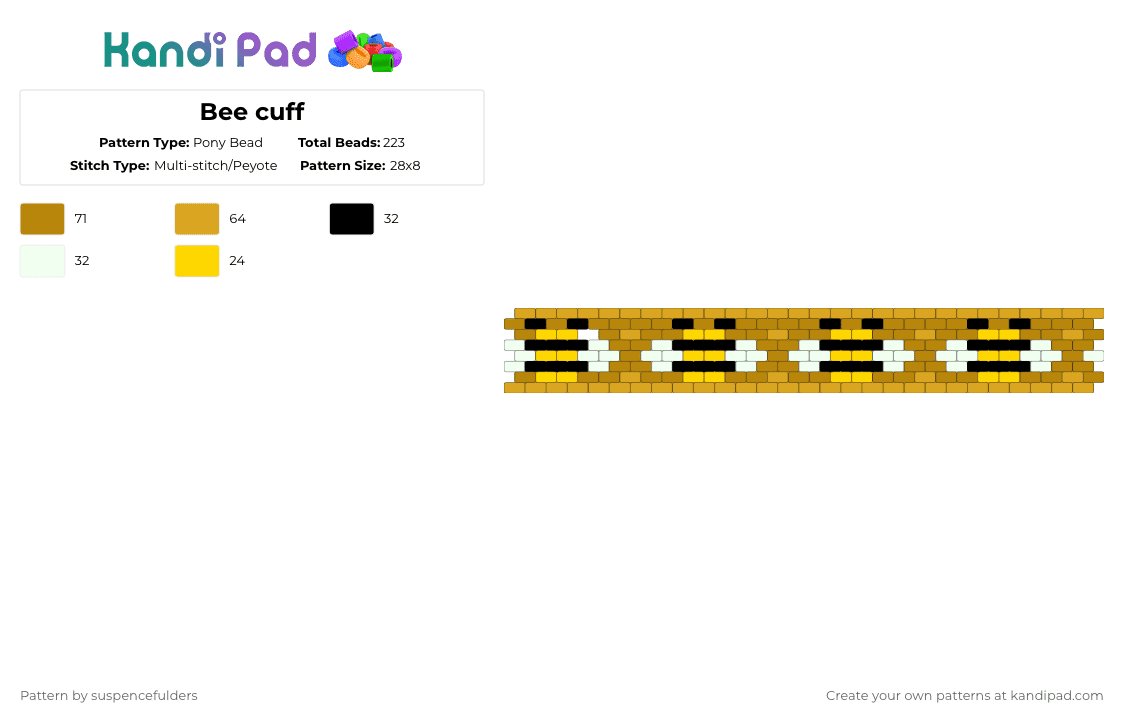 Bee cuff Pony Bead Pattern - Kandi Pad | Kandi Patterns, Fuse Bead ...