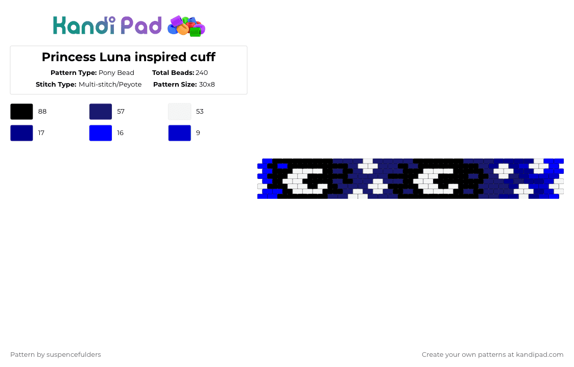 Princess Luna inspired cuff Pony Bead Pattern - Kandi Pad | Kandi ...