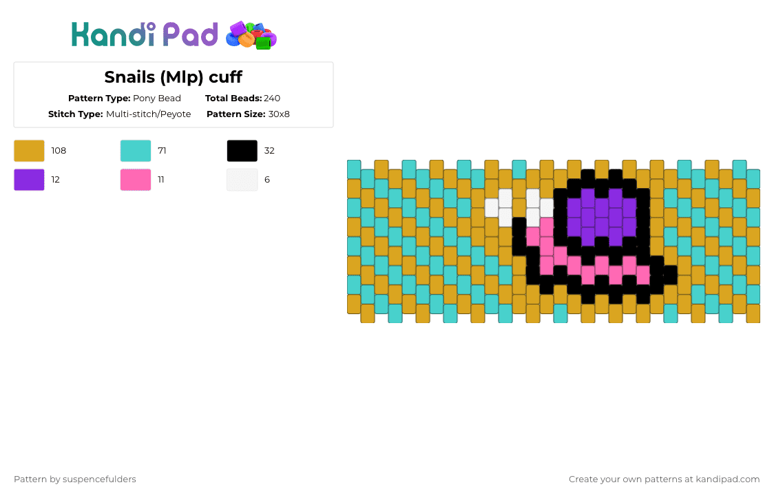 Snails (Mlp) cuff Pony Bead Pattern - Kandi Pad | Kandi Patterns, Fuse ...