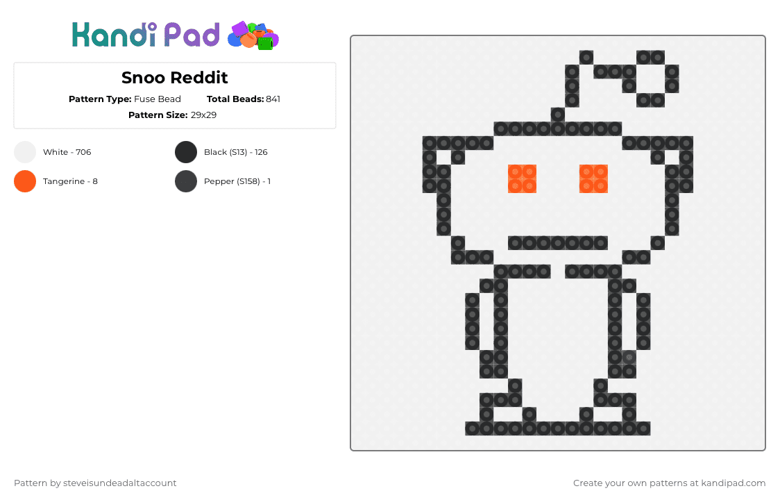 Snoo Reddit Fuse Bead Pattern - Kandi Pad | Kandi Patterns, Fuse Bead ...