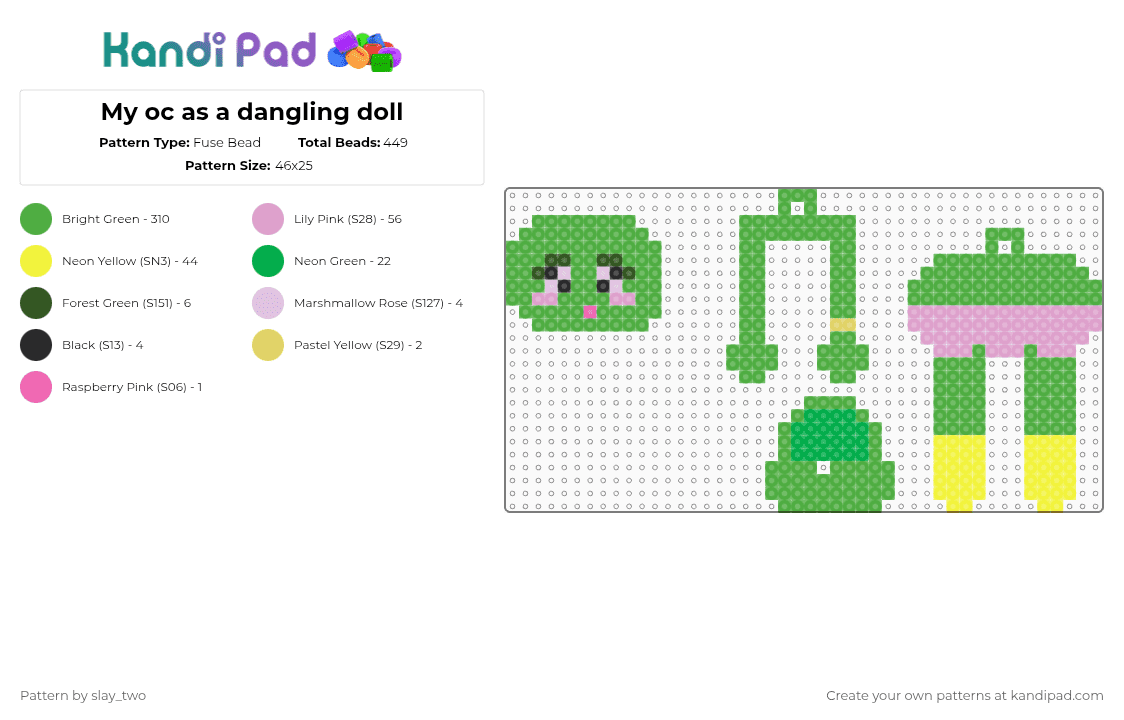 My oc as a dangling doll Fuse Bead Pattern - Kandi Pad | Kandi Patterns ...