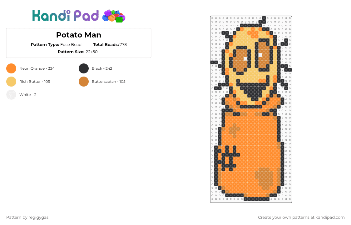 Potato Man Fuse Bead Pattern - Kandi Pad | Kandi Patterns, Fuse Bead ...