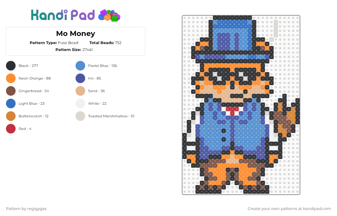 Mo Money-Dunes Fuse Bead Pattern - Kandi Pad | Kandi Patterns, Fuse ...