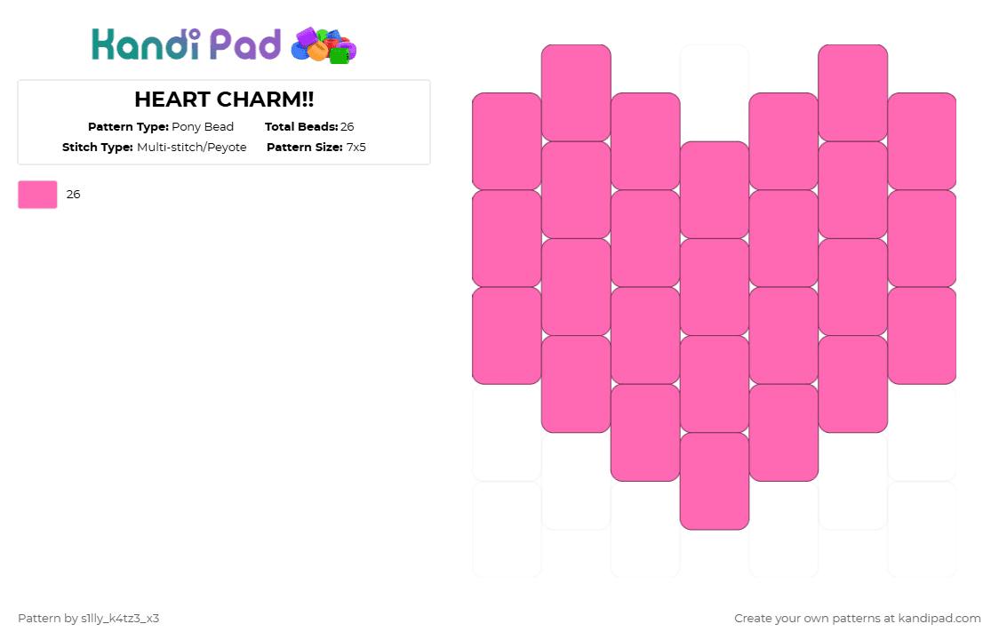 HEART CHARM!! Pony Bead Pattern - Kandi Pad | Kandi Patterns, Fuse Bead ...