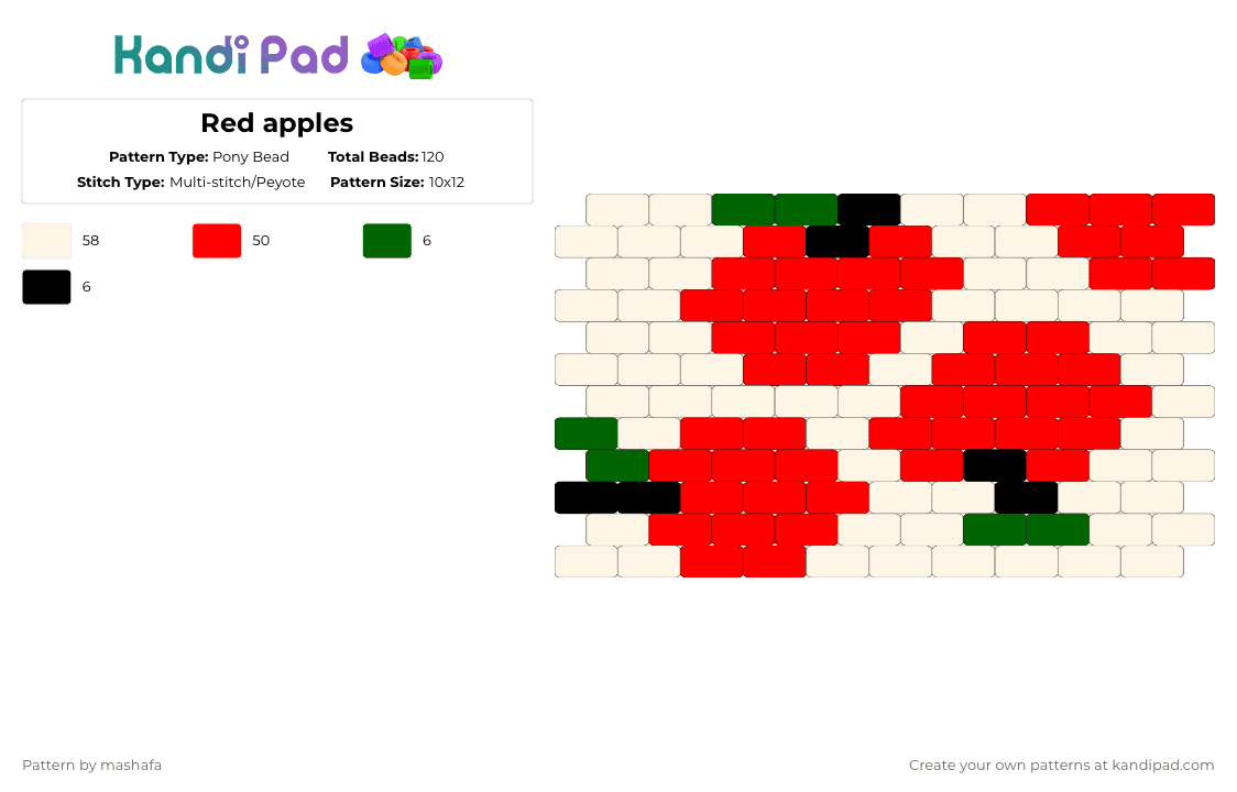 Red apples Pony Bead Pattern - Kandi Pad | Kandi Patterns, Fuse Bead ...
