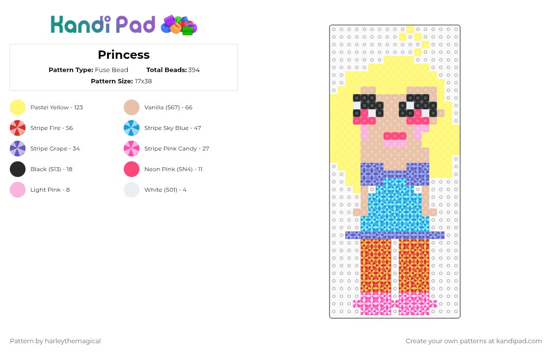 Princess Fuse Bead Pattern - Kandi Pad | Kandi Patterns, Fuse Bead ...