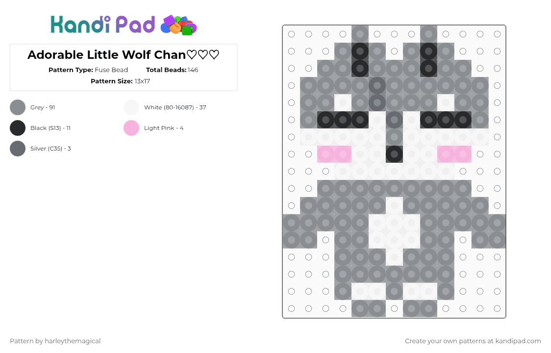 Adorable Little Wolf Chan♡♡♡ Fuse Bead Pattern - Kandi Pad | Kandi ...