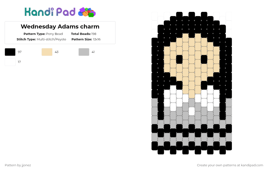 Wednesday Adams charm Pony Bead Pattern - Kandi Pad | Kandi Patterns ...
