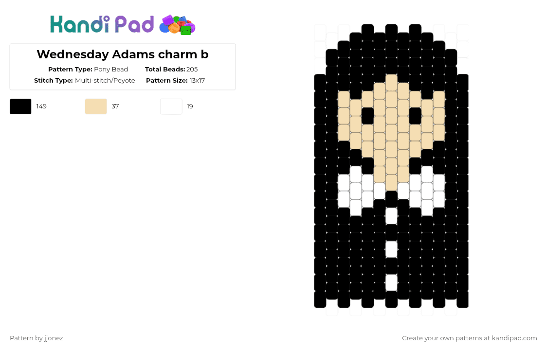 Wednesday Adams charm b Pony Bead Pattern - Kandi Pad | Kandi Patterns ...