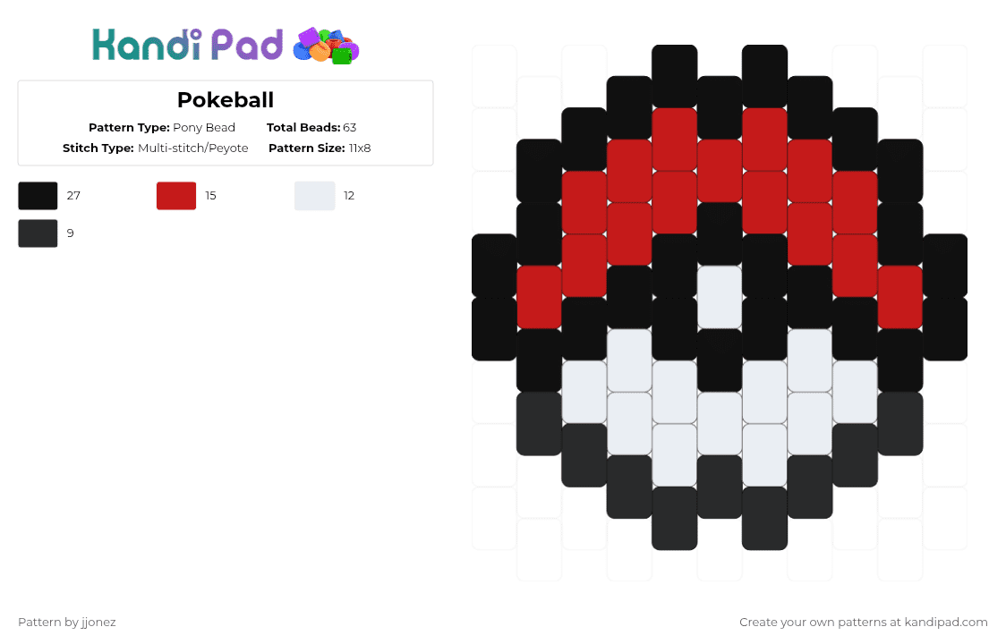 Pokeball Pony Bead Pattern - Kandi Pad | Kandi Patterns, Fuse Bead ...