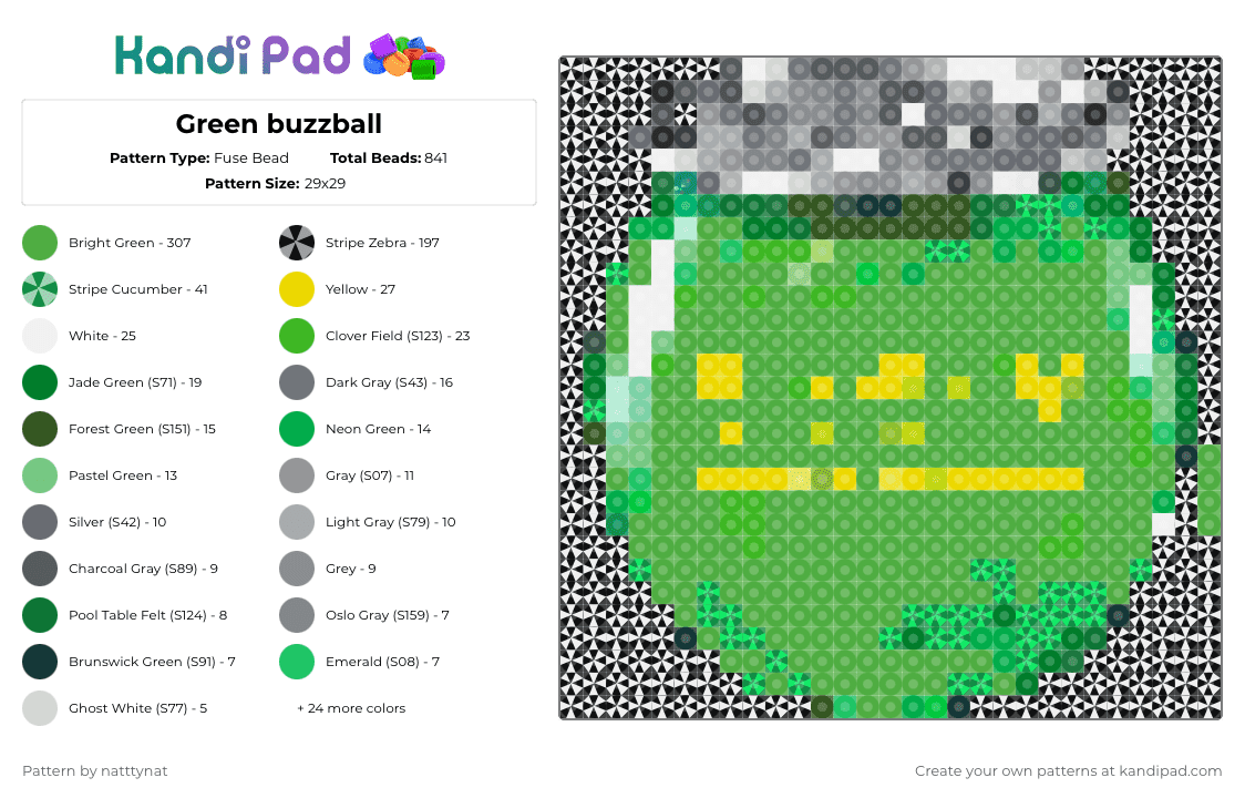 Green buzzball Fuse Bead Pattern - Kandi Pad | Kandi Patterns, Fuse ...