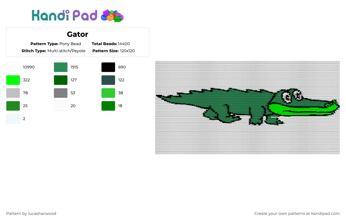 Gator Pony Bead Pattern - Kandi Pad | Kandi Patterns, Fuse Bead ...