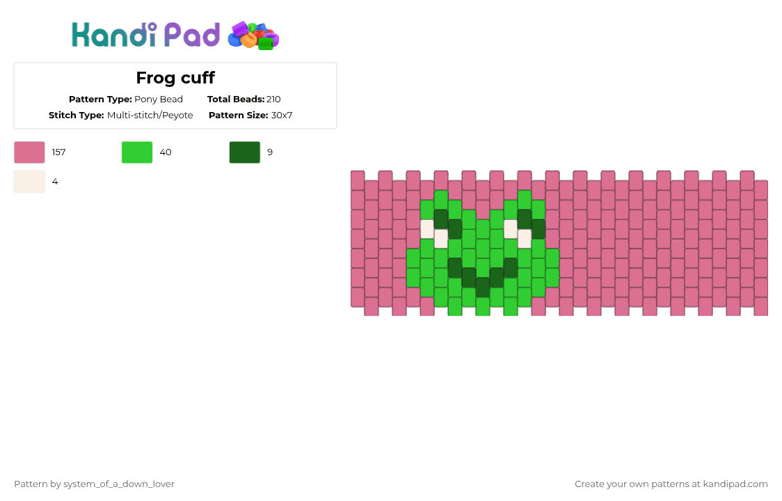 Frog cuff Pony Bead Pattern - Kandi Pad | Kandi Patterns, Fuse Bead ...