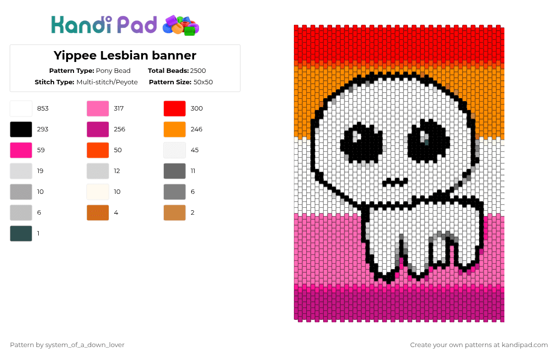 Yippee Lesbian banner Pony Bead Pattern - Kandi Pad | Kandi Patterns ...