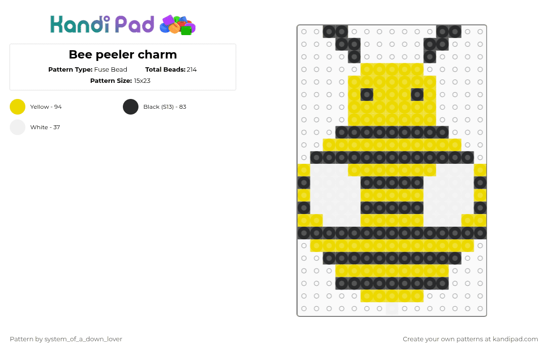 Bee peeler charm Fuse Bead Pattern - Kandi Pad | Kandi Patterns, Fuse ...