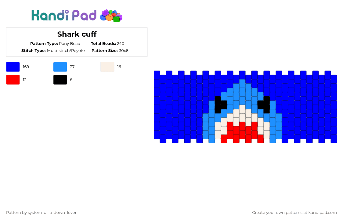 Shark cuff Pony Bead Pattern - Kandi Pad | Kandi Patterns, Fuse Bead ...