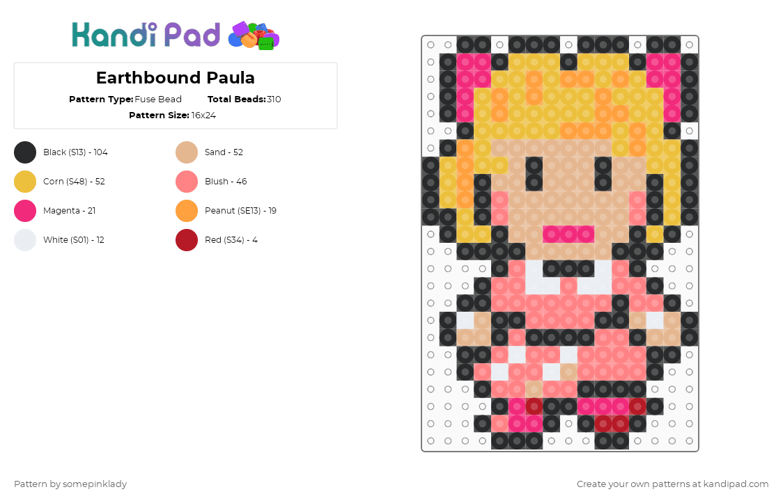 Earthbound Paula Fuse Bead Pattern - Kandi Pad | Kandi Patterns, Fuse ...