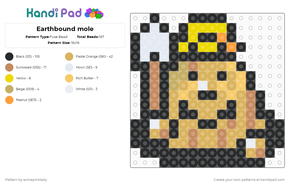 Earthbound mole Fuse Bead Pattern - Kandi Pad | Kandi Patterns, Fuse ...