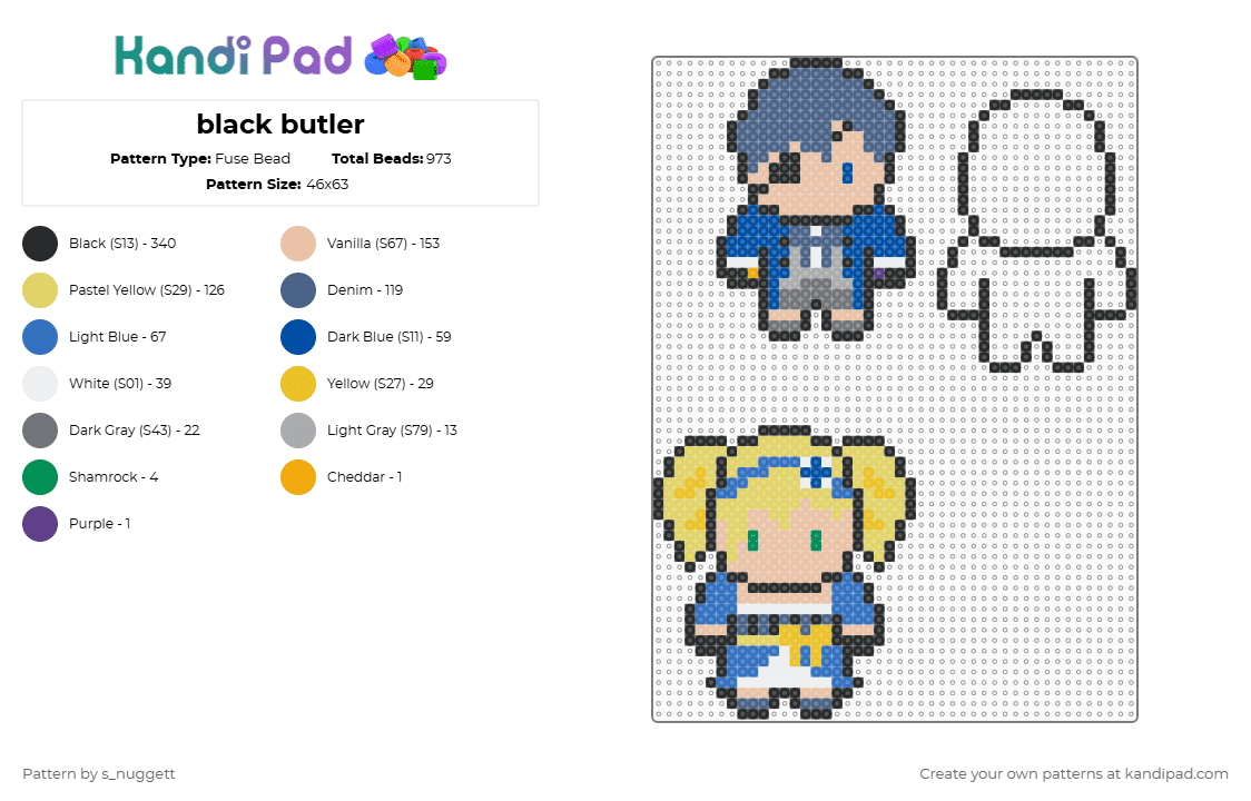 Black butler Fuse Bead Pattern - Kandi Pad | Kandi Patterns, Fuse Bead ...