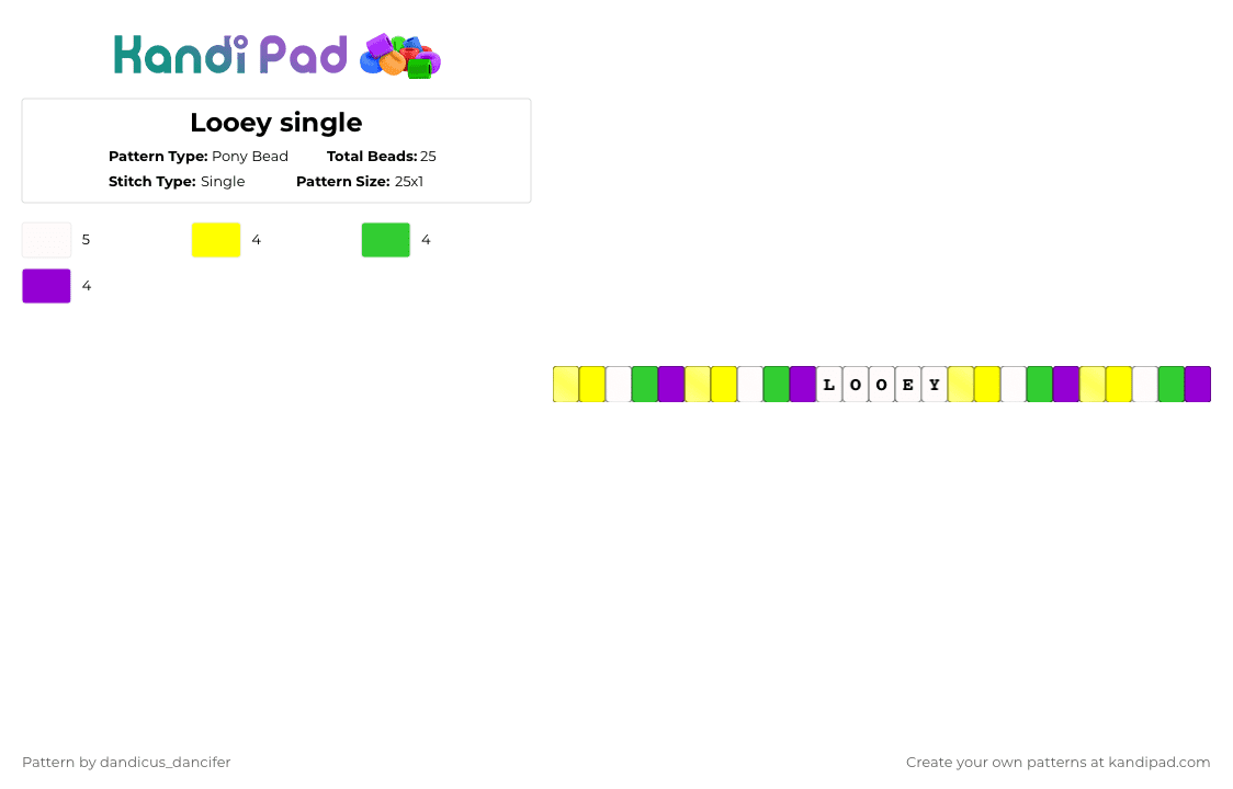 Looey single Pony Bead Pattern - Kandi Pad | Kandi Patterns, Fuse Bead ...