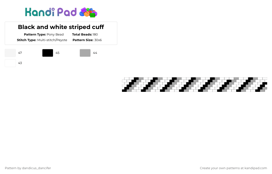 Black and white striped cuff Pony Bead Pattern - Kandi Pad | Kandi ...