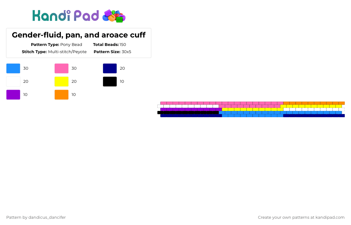 Gender-fluid, pan, and aroace cuff Pony Bead Pattern - Kandi Pad ...